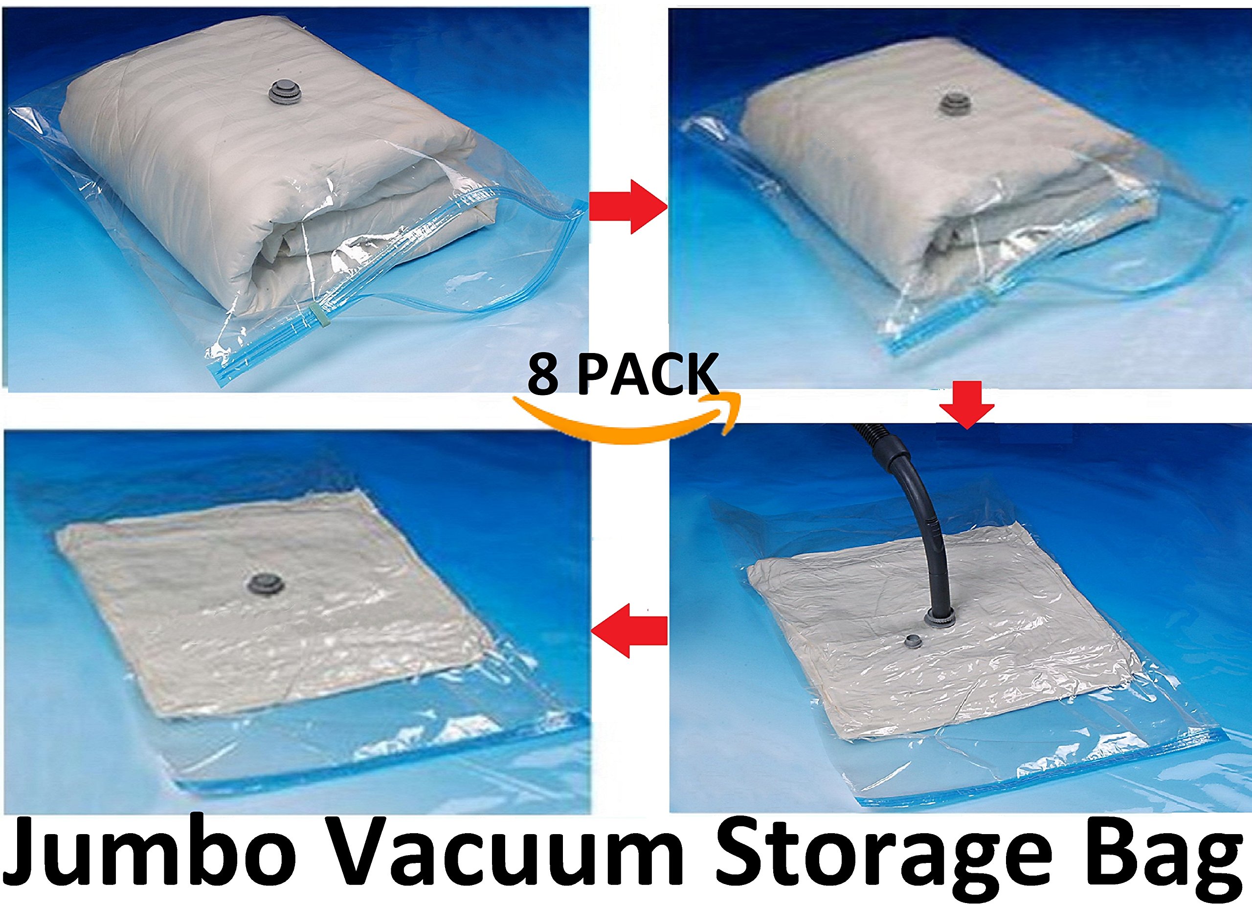 YAWPED 12 Pack Combo Premium Jumbo Extra Large Vacuum Storage Space Saver Bags X8 (47X32 Inch) with Travel Bag X4 (60X40cm)