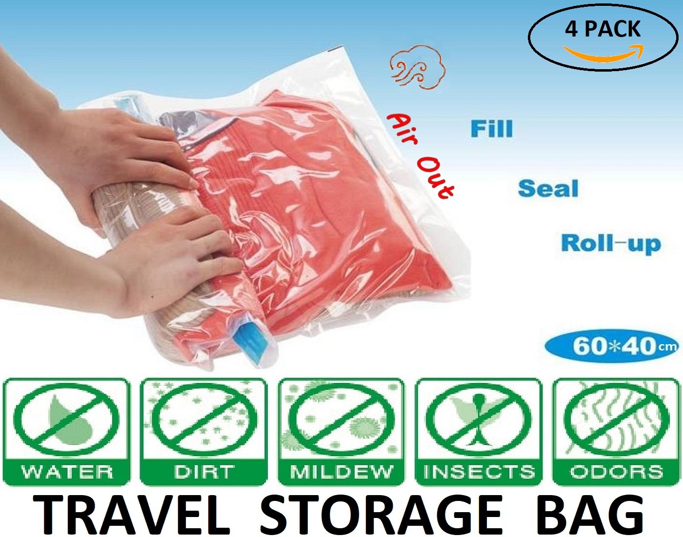 YAWPED 12 Pack Combo Premium Jumbo Extra Large Vacuum Storage Space Saver Bags X8 (47X32 Inch) with Travel Bag X4 (60X40cm)
