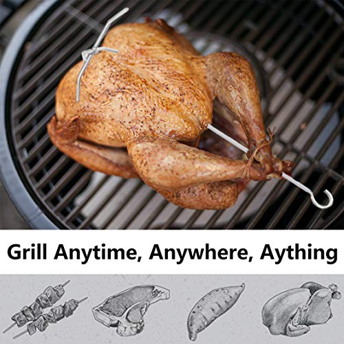Reyhoar Super Skewers, Poultry Hanger, Turkey Holder, Pit Barrel Bronco Cooker Accessories, Vertical Grill Rack for Smoking Whole Chicken/Turkey, 4-Set with 4 skewers 4 Bases, Silver
