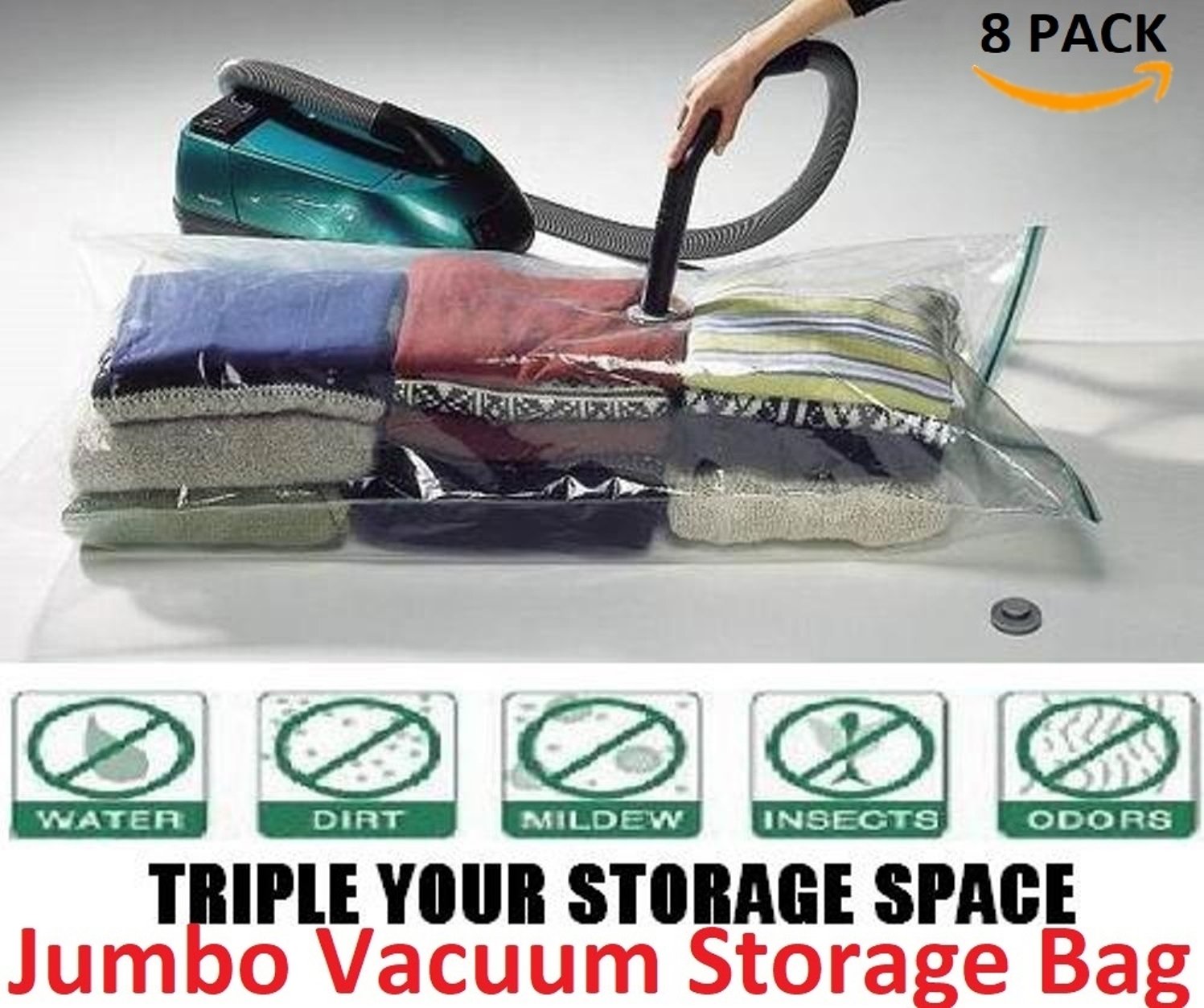 YAWPED 12 Pack Combo Premium Jumbo Extra Large Vacuum Storage Space Saver Bags X8 (47X32 Inch) with Travel Bag X4 (60X40cm)