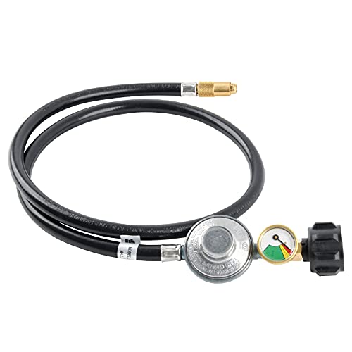 JEASOM 4FT Propane Regulator Hose with Gauge Fit for Blackstone 17β/22β Tabletop Griddle BOSS 2 Burner Gas Griddles.