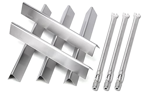 QuliMetal 17.5" Flavorizer Bars and 19.5" Grill Burner for Weber Genesis 300 (2011-2016) E310 E320 E330 S310 S320 S330 with Front Control Panel, 304 Stainless Steel, Replaces for Weber 7620 7621 62752