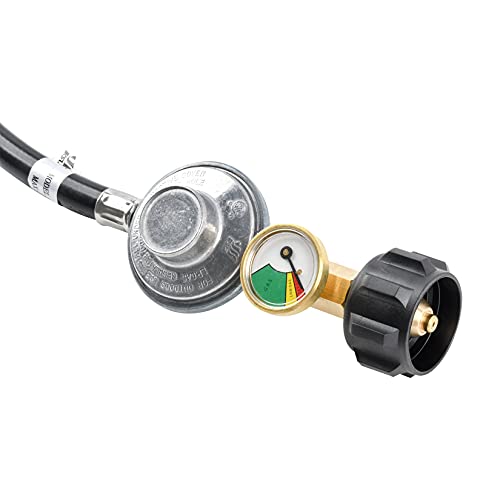 JEASOM 4FT Propane Regulator Hose with Gauge Fit for Blackstone 17β/22β Tabletop Griddle BOSS 2 Burner Gas Griddles.