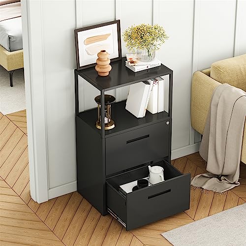Fesbos File Cabinet with Shelves & 2 Lockable Drawers - Home Office Lockable Lateral Filing Cabinet for Hanging Files Letter/Legal/F4/A4 Size - Assembly Required