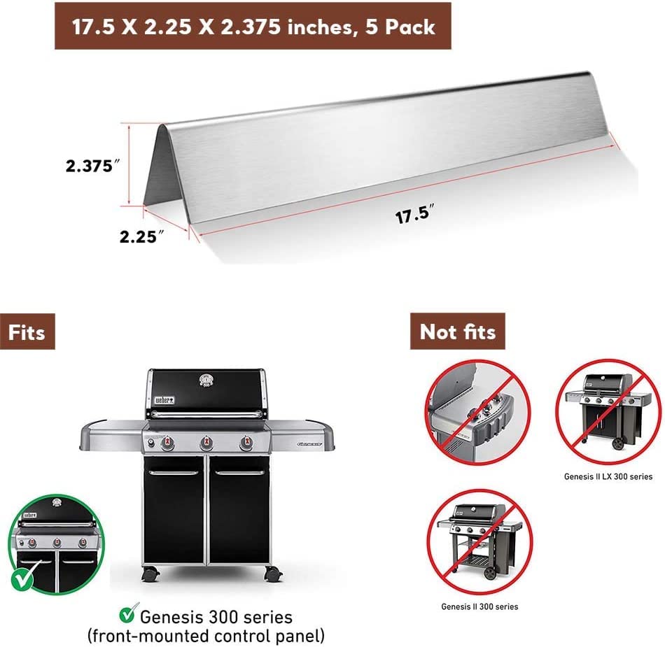 QuliMetal 17.5" Flavorizer Bars and 19.5" Grill Burner for Weber Genesis 300 (2011-2016) E310 E320 E330 S310 S320 S330 with Front Control Panel, 304 Stainless Steel, Replaces for Weber 7620 7621 62752