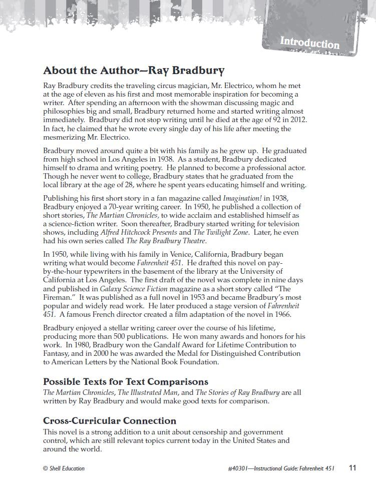 Fahrenheit 451: An Instructional Guide for Literature - Novel Study Guide for High School Literature with Close Reading and Writing Activities (Great Works Classroom Resource)