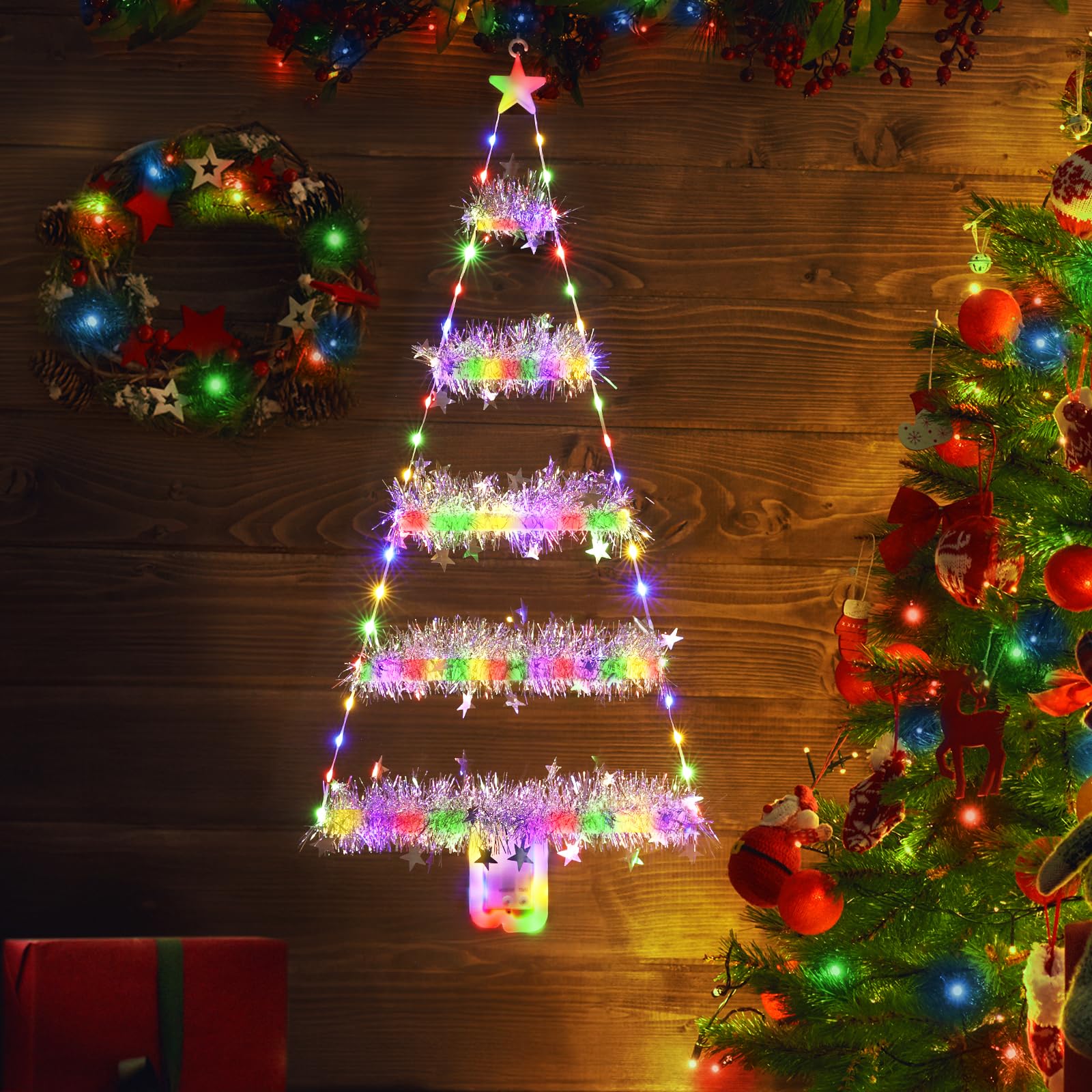 Toodour Multicolor Christmas Lights - 2.65ft Indoor Wall Window Hanging & Outdoor Battery Operated Decorative Lights