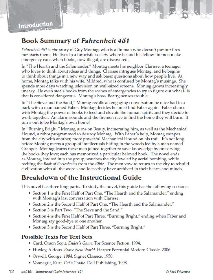 Fahrenheit 451: An Instructional Guide for Literature - Novel Study Guide for High School Literature with Close Reading and Writing Activities (Great Works Classroom Resource)