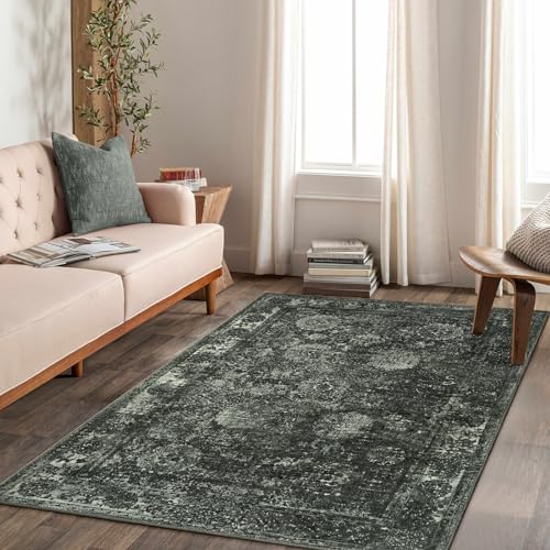Seavish Area Rugs 4x6 Black Washable Entryway Low Pile Vintage Retro Floor Cover for Living Room Bedroom Playroom Dining Room Dorm Patio Office