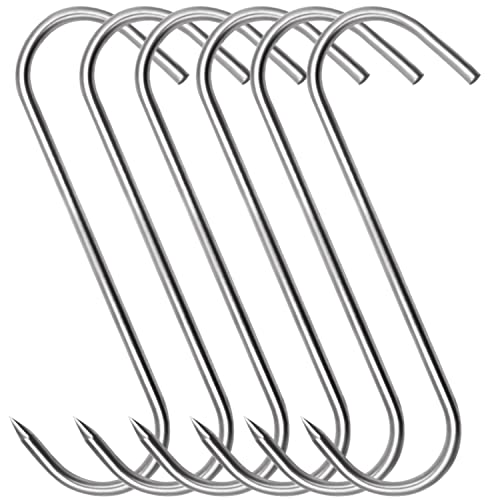 YMXDYM 10 Inch Meat Hooks for Butcher,Heavy Duty Stainless Steel Meat Hooks for Hanging Beef, for Smoker Hot and Cold Smoking,Bacon Hams Duck Turkey, Chicken Hunting Smoking Ribs 6 Pack
