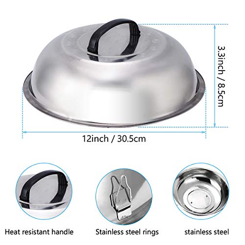 NEWANOVI Griddle Accessories for grills, Stainless Steel 12 Inch Basting Cover and Heavy Duty Cast Iron Grill Press Kit, Perfect for Flat Top Hibachi Grill, Making Hamburger Bacon Steak