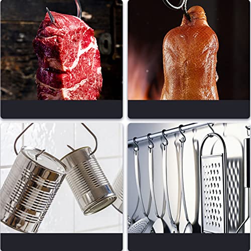 YMXDYM 10 Inch Meat Hooks for Butcher,Heavy Duty Stainless Steel Meat Hooks for Hanging Beef, for Smoker Hot and Cold Smoking,Bacon Hams Duck Turkey, Chicken Hunting Smoking Ribs 6 Pack
