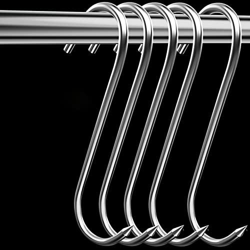 YMXDYM 10 Inch Meat Hooks for Butcher,Heavy Duty Stainless Steel Meat Hooks for Hanging Beef, for Smoker Hot and Cold Smoking,Bacon Hams Duck Turkey, Chicken Hunting Smoking Ribs 6 Pack