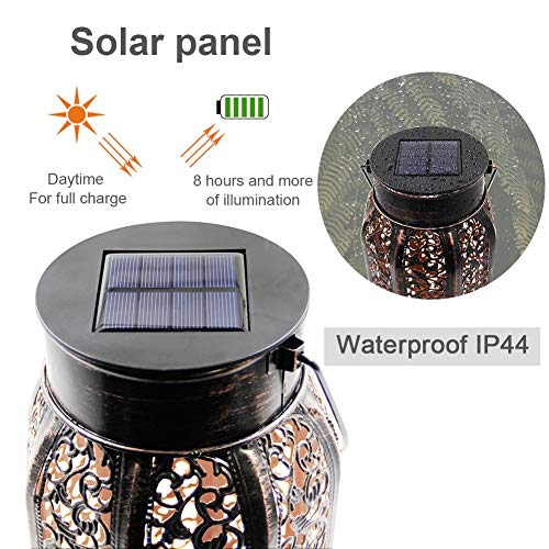 Maggift 2 Pack 10.6 Inch Hanging Solar Lights Outdoor Retro Hanging 20 Lumens Christmas Decorative Solar Lantern with Handle, Brown