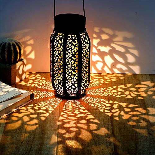 Maggift 2 Pack 10.6 Inch Hanging Solar Lights Outdoor Retro Hanging 20 Lumens Christmas Decorative Solar Lantern with Handle, Brown