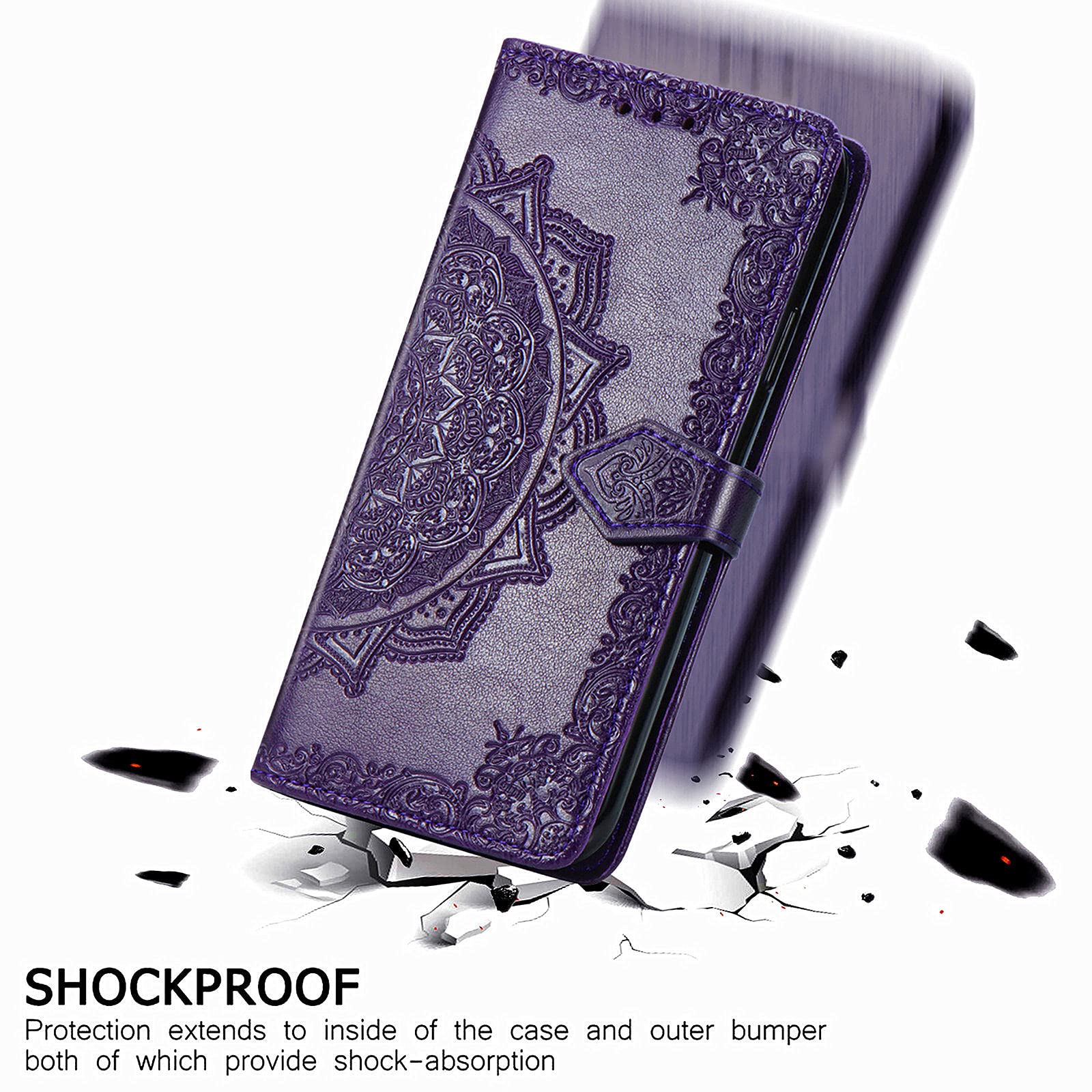 for Samsung Galaxy Z Fold 5 Case,Samsung Z Fold 5 Wallet Case,Flip Case PU Leather Emboss Henna Floral Mandala Flowers Folio Magnetic Kickstand Cover Card Slots for Samsung Galaxy Z Fold 5 Purple