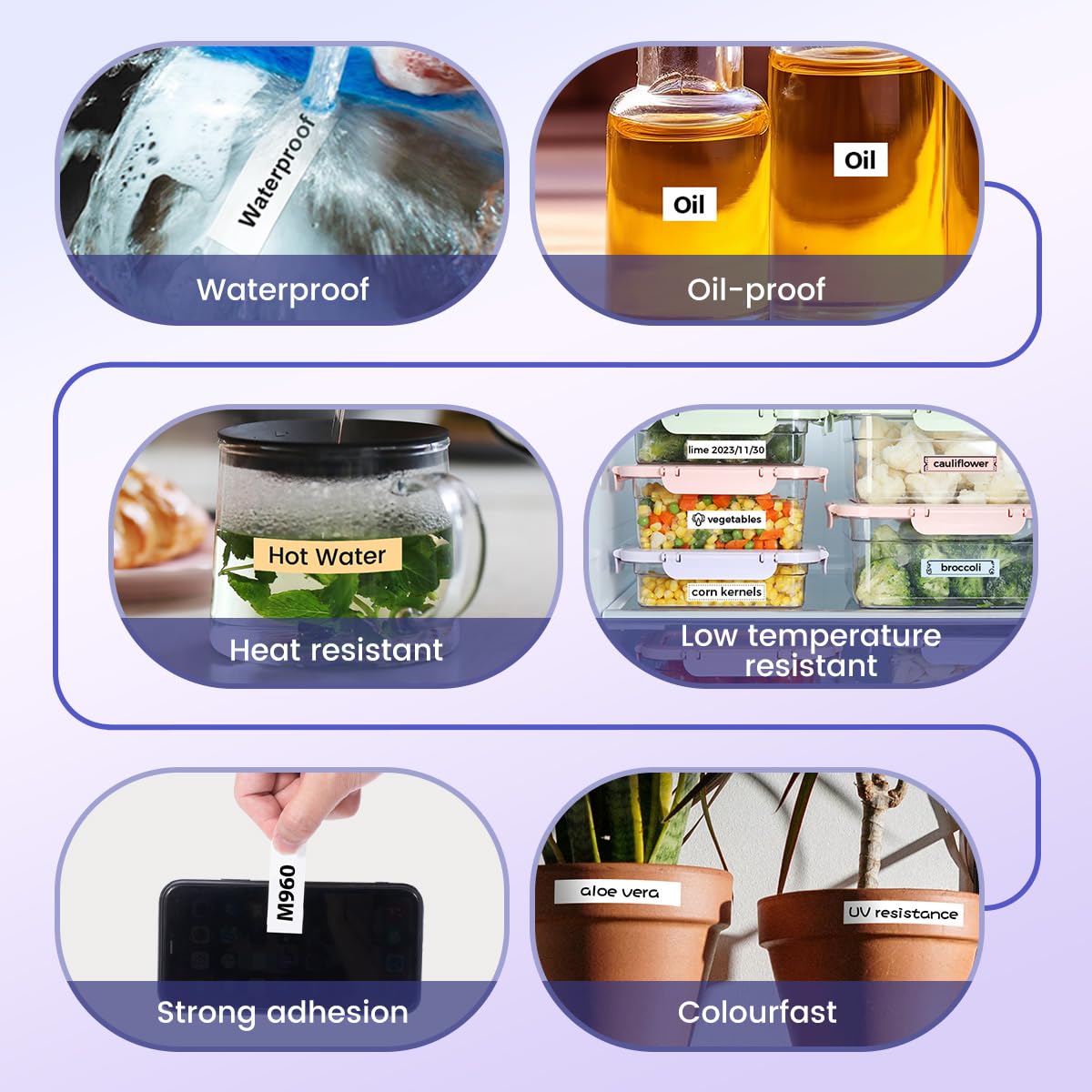 Vixic Label Maker Machine, Bluetooth Labeler, Inkless & Portable Min Label Maker, 12mm 0.47'' Labeling Tapes, Easy to Use, Multiple Icons for Home School Organizing, Rechargeable, M960 Purple