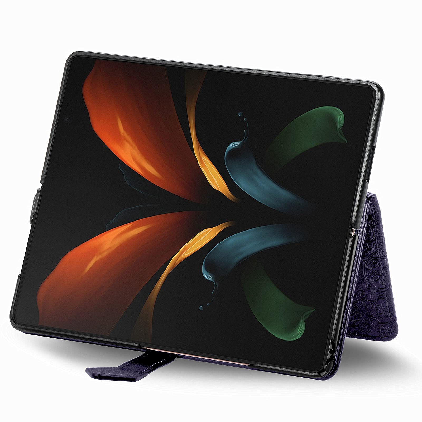for Samsung Galaxy Z Fold 5 Case,Samsung Z Fold 5 Wallet Case,Flip Case PU Leather Emboss Henna Floral Mandala Flowers Folio Magnetic Kickstand Cover Card Slots for Samsung Galaxy Z Fold 5 Purple
