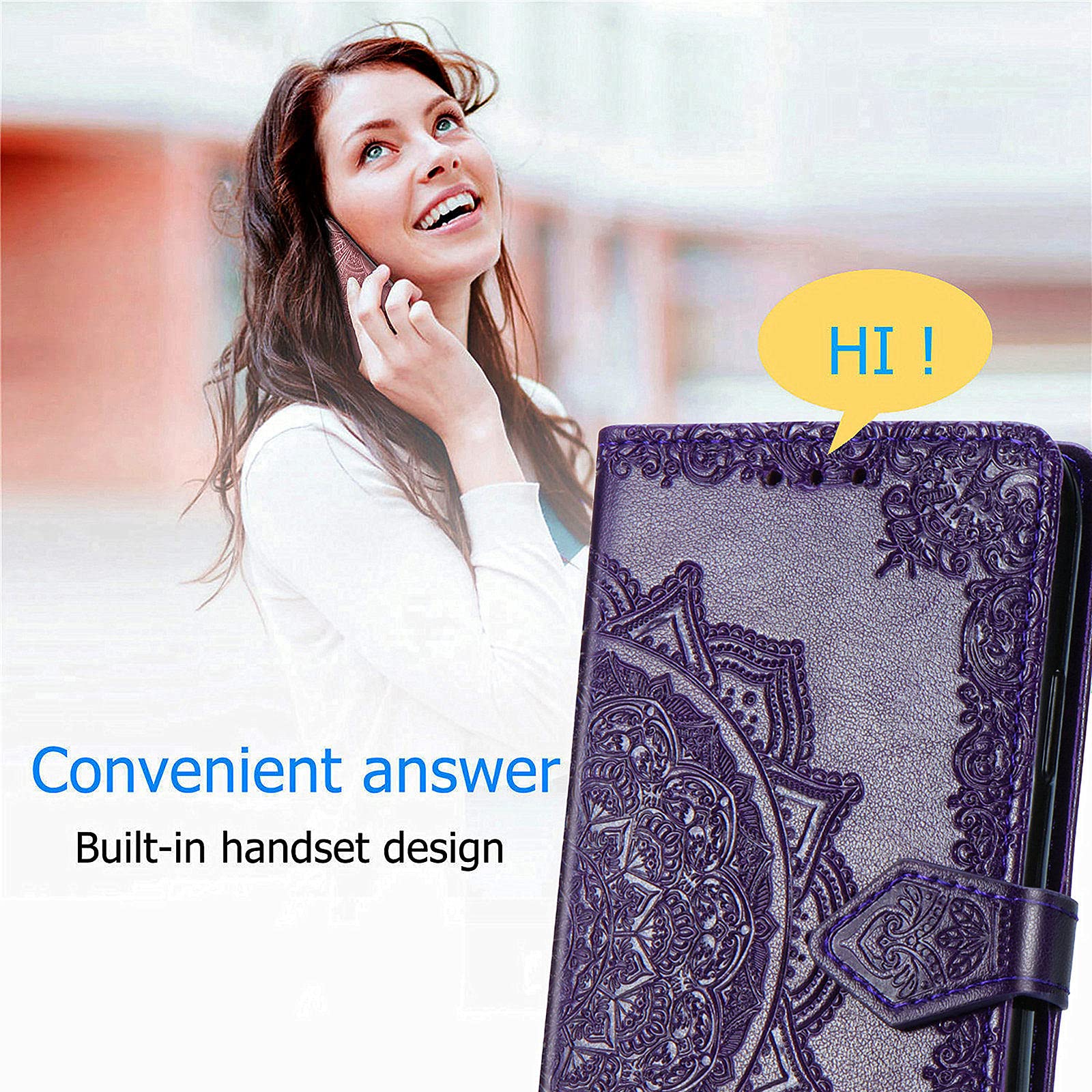 for Samsung Galaxy Z Fold 5 Case,Samsung Z Fold 5 Wallet Case,Flip Case PU Leather Emboss Henna Floral Mandala Flowers Folio Magnetic Kickstand Cover Card Slots for Samsung Galaxy Z Fold 5 Purple