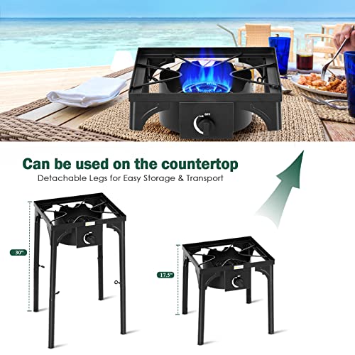 Goplus Outdoor Camping Stove, Single Burner Propane Gas Cooker w/Detachable Legs & 0-20 PSI Regulator & CSA Approval for Camp Paito RV, Cast Iron, 100,000-BTU