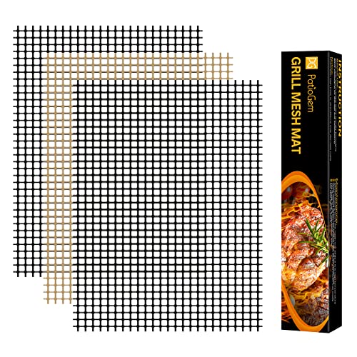 PatioGem Reusable Grill Mesh Mat, Grill Mats for Outdoor Grill Nonstick BBQ Mats for Grilling, Grill Set of 3, Nonstick Grill Mesh Mat, Mats for Grilling, BBQ Accessories Mesh Grill Mat -15.75” x 13”