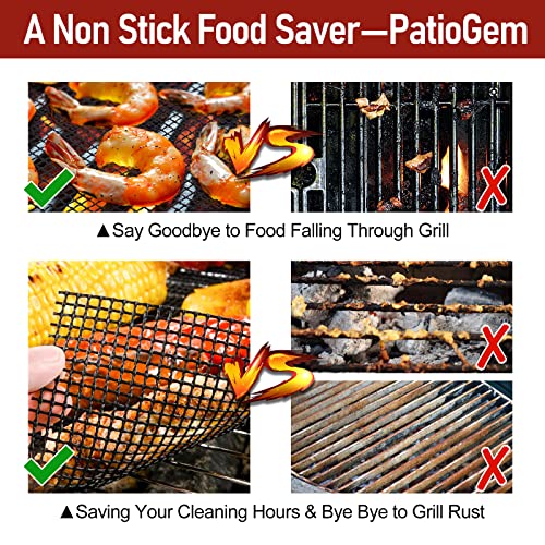 PatioGem Reusable Grill Mesh Mat, Grill Mats for Outdoor Grill Nonstick BBQ Mats for Grilling, Grill Set of 3, Nonstick Grill Mesh Mat, Mats for Grilling, BBQ Accessories Mesh Grill Mat -15.75” x 13”