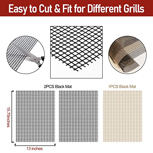 PatioGem Reusable Grill Mesh Mat, Grill Mats for Outdoor Grill Nonstick BBQ Mats for Grilling, Grill Set of 3, Nonstick Grill Mesh Mat, Mats for Grilling, BBQ Accessories Mesh Grill Mat -15.75” x 13”
