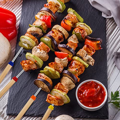 Marshmallow Roasting Sticks 32 inches Telescoping Marshmallow Skewers & Hot Dog Forks Stainless Steel Smores Skewers with Wooden Handle Storage Bag for Campfire Camping Bonfire and Grill(12 Pack )