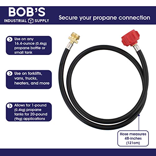 BISupply Propane Hose 1 lb Converter Adapter, 16.4oz to 20lbs Converter - Tank Bottle Line Adapter, Converting Hoses 4ft