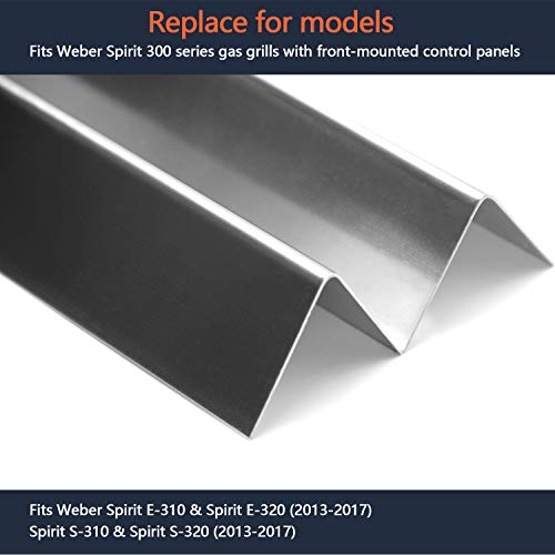 Hongso 7636 15.3" Stainless Steel Flavorizer Bars Replacement for Weber Spirit 300 Series E-310, E-320, S-310, S-320 with Front Mounted Control Panel Grills 46410674 46510001 5-Pack Heat Plates, 20GA