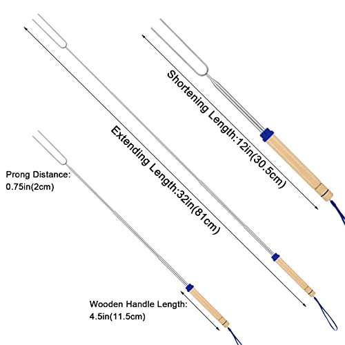 Marshmallow Roasting Sticks 32 inches Telescoping Marshmallow Skewers & Hot Dog Forks Stainless Steel Smores Skewers with Wooden Handle Storage Bag for Campfire Camping Bonfire and Grill(12 Pack )