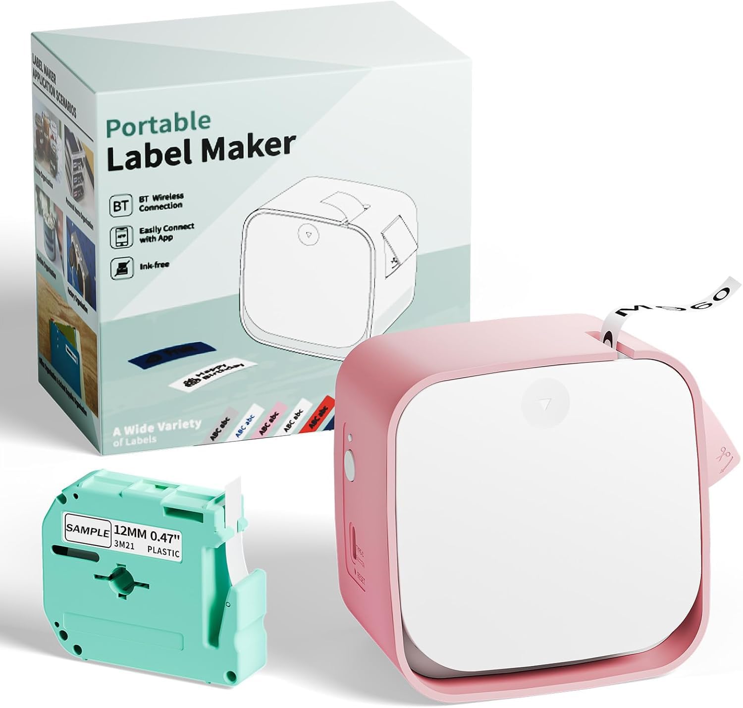 Vixic M960 Label Maker, Bluetooth Labeler, Portable Mini Label Printer, Inkless, Multiple Icons, Home School Office Use