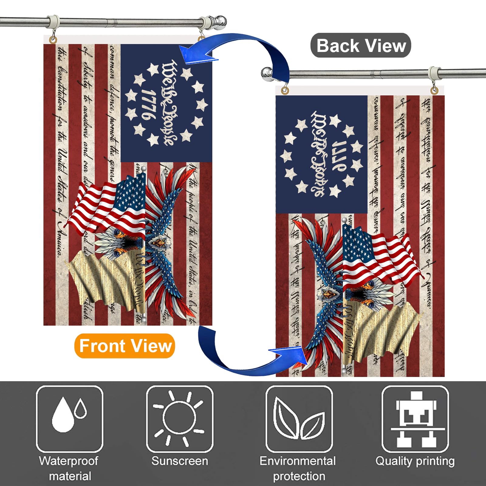 Unique American Eagle Flag Flag For Outside With Brass Grommets, Rustic Bald Eagle With America Flag Outdoor, Double Printed Patriotic USA Military Flags Banner With UV Fade Proof