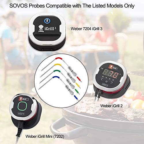 4-Pack Grill Probe Replacement for Weber Igrill 2,Igrill Mini,Igrill 3 with 2 Probe Clip Holders, Weber igrill Replacement Probe Temperature Probe(Blue/Red/Green/Yellow)