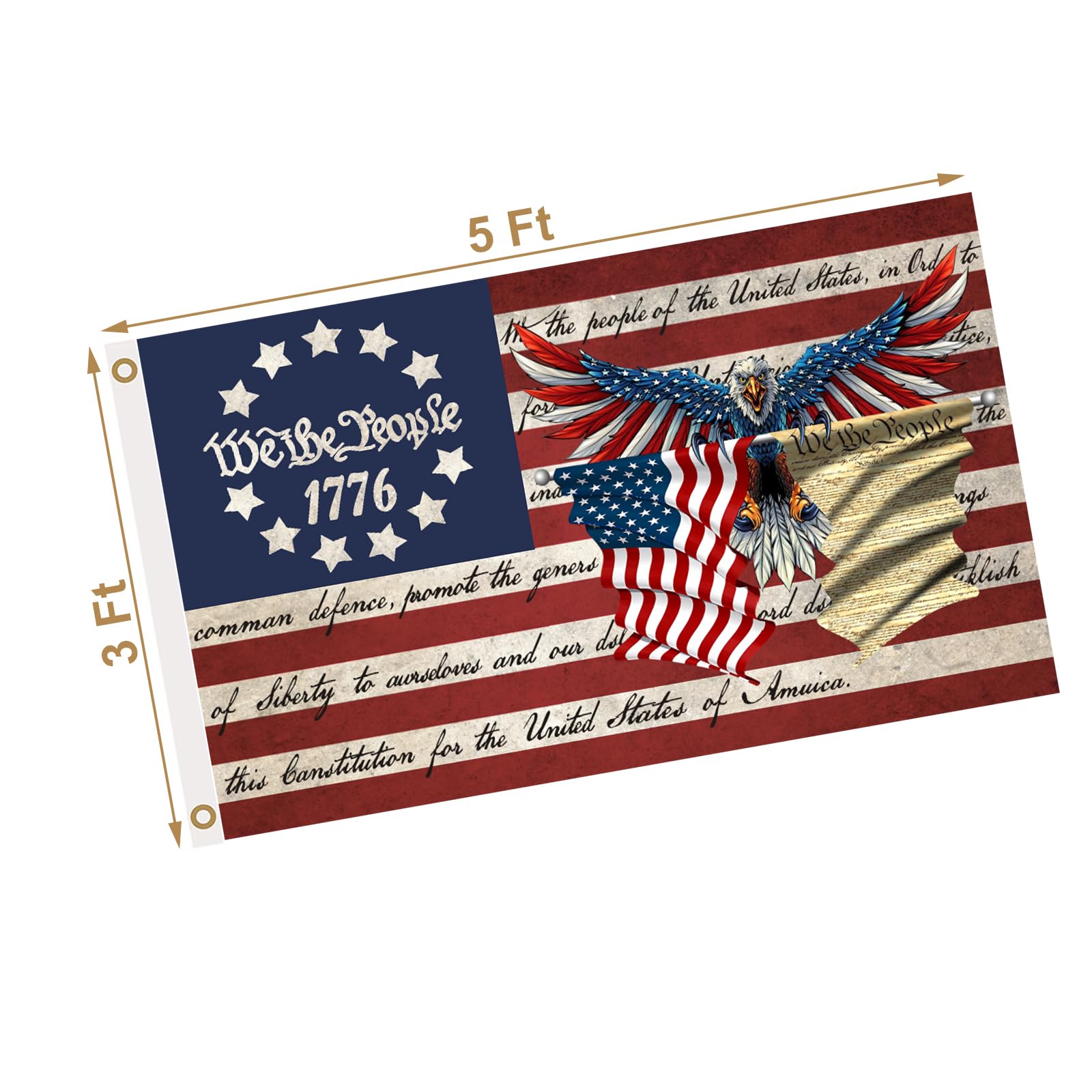 Unique American Eagle Flag Flag For Outside With Brass Grommets, Rustic Bald Eagle With America Flag Outdoor, Double Printed Patriotic USA Military Flags Banner With UV Fade Proof