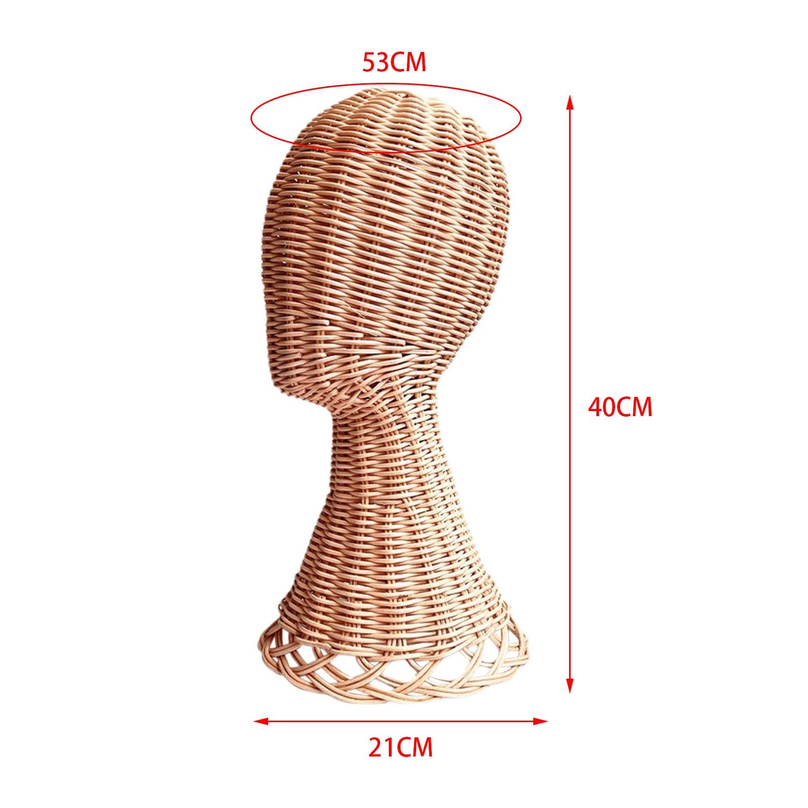 Generic Mannequin Head Hat Display Stand Professional Tall Rattan Hat Rack Wig Stand for Hairpieces Headsets Headphones Barber Salon Shop