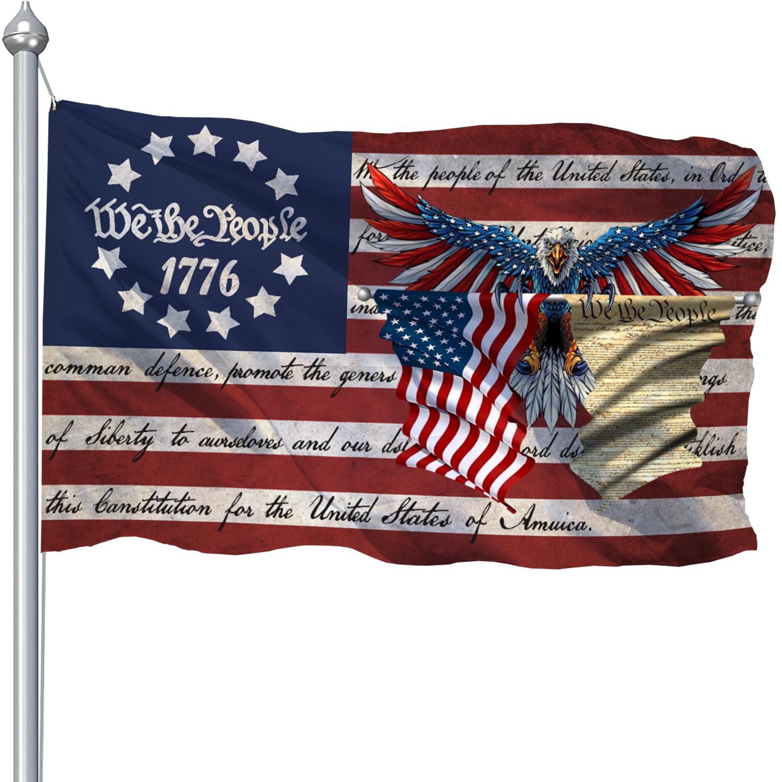 Unique American Eagle Flag Flag For Outside With Brass Grommets, Rustic Bald Eagle With America Flag Outdoor, Double Printed Patriotic USA Military Flags Banner With UV Fade Proof