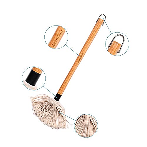 ZaanZeer 18 Inches BBQ Mop with Wooden Handle and 4 Extra Replacement Cotton Fiber Basting Mop Heads for Grilling and Smoking Steak