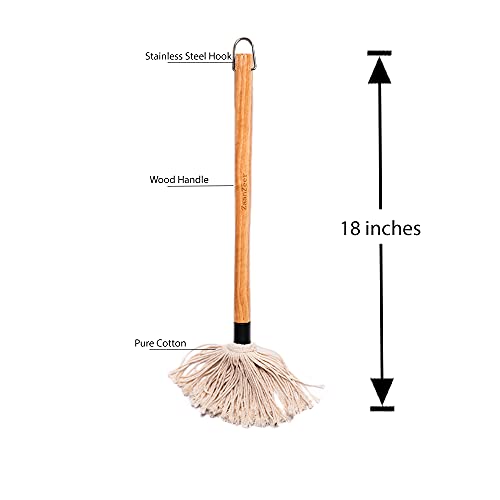 ZaanZeer 18 Inches BBQ Mop with Wooden Handle and 4 Extra Replacement Cotton Fiber Basting Mop Heads for Grilling and Smoking Steak