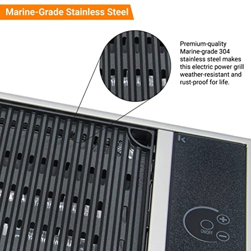 Kenyon No-Lid Built-In Electric Grill, Stainless Steel Grill With Single Burner, Quick Heat Up, Digital Touch Panel, UL-Approved For Indoor And Outdoor Use, Dishwasher Safe Grate, 120V