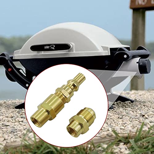 MENSI 1/8'' FNPT x 1/4'' Male Quick Connect Plug Propane Quick Disconnect Conversion Kit Adapter for Weber Q 100, 1000, 200, 2000, 1200, 2200, Traveller and Portable Gas Grill Camper