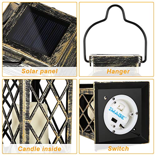 Solar Lantern, IMAGE Solar Outdoor Lantern Waterproof and Durable, led Flicking Flameless Candle Mission Lights, Solar Hanging Lights for Patio, Pathway, Yard and Festival Decoration Amber Yellow