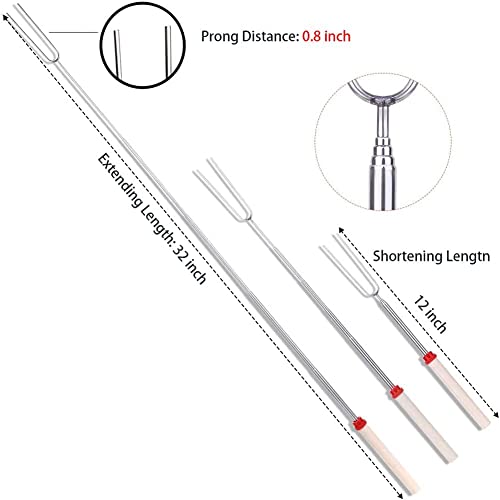 Marshmallow Roasting Sticks 8Pcs Extendable 32inch Long Metal Barbecue Skewers For Grilling Set,Telescoping Smores BBQ Forks, Fire Pit Sticks for Hot Dogs,Camping,Bonfire
