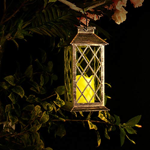Solar Lantern, IMAGE Solar Outdoor Lantern Waterproof and Durable, led Flicking Flameless Candle Mission Lights, Solar Hanging Lights for Patio, Pathway, Yard and Festival Decoration Amber Yellow
