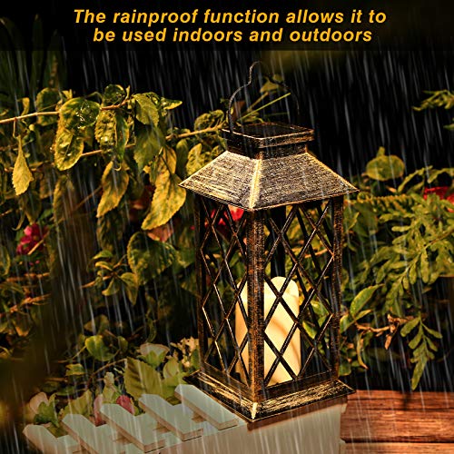 Solar Lantern, IMAGE Solar Outdoor Lantern Waterproof and Durable, led Flicking Flameless Candle Mission Lights, Solar Hanging Lights for Patio, Pathway, Yard and Festival Decoration Amber Yellow