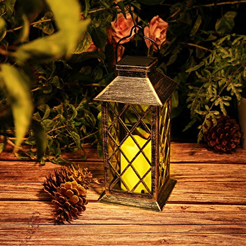 Solar Lantern, IMAGE Solar Outdoor Lantern Waterproof and Durable, led Flicking Flameless Candle Mission Lights, Solar Hanging Lights for Patio, Pathway, Yard and Festival Decoration Amber Yellow