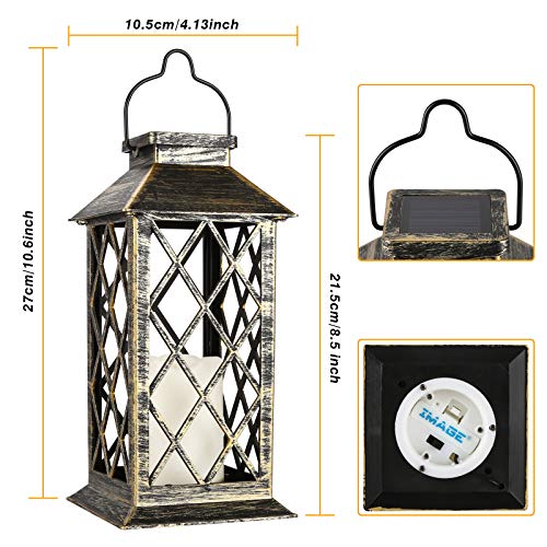 Solar Lantern, IMAGE Solar Outdoor Lantern Waterproof and Durable, led Flicking Flameless Candle Mission Lights, Solar Hanging Lights for Patio, Pathway, Yard and Festival Decoration Amber Yellow