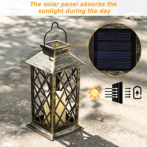 Solar Lantern, IMAGE Solar Outdoor Lantern Waterproof and Durable, led Flicking Flameless Candle Mission Lights, Solar Hanging Lights for Patio, Pathway, Yard and Festival Decoration Amber Yellow