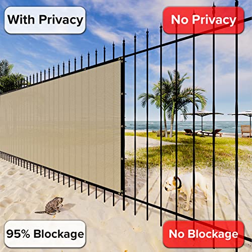 INFRANGE Heavy Duty Fence Privacy Screen Windscreen Beige 8' x 40' Shade Fabric Cloth HDPE, 90% Visibility Blockage, with Grommets, Heavy Duty Commercial Grade, Cable Zip Ties Included