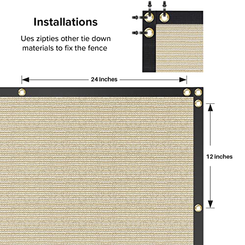 INFRANGE Heavy Duty Fence Privacy Screen Windscreen Beige 8' x 40' Shade Fabric Cloth HDPE, 90% Visibility Blockage, with Grommets, Heavy Duty Commercial Grade, Cable Zip Ties Included